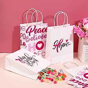 24 Pack Breast Cancer Awareness Bags Pink Ribbon Paper Bag Breast Cancer Gift Bag with Handle Faith Courage Hope Treat Bags for Breast Cancer Awareness Charity Theme Party Favor Supplies