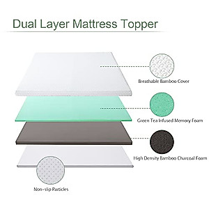 Twin Extra Long Mattress Topper, Medium Firm Memory Foam Mattress Topper Twin XL with Bamboo Cover, 4-Inch Dual Layer Bed Topper for College Dorm Bed