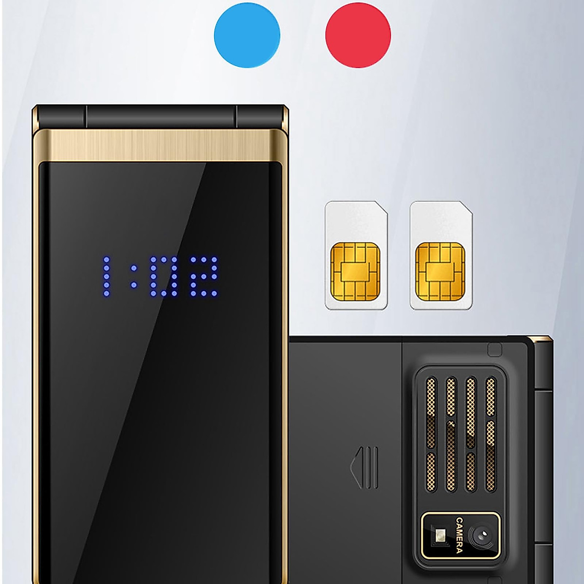 Airshi 2G Flip Cell Phone, 2.8in LED Flashlight 2.8in Flip Phone for Outdoor