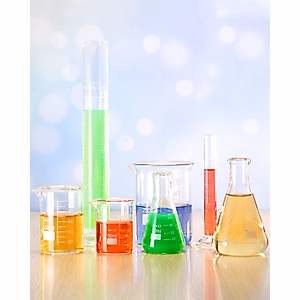 18 Pieces Lab Glassware Set Beaker Flask Cylinder Set Includes 3 Glass Beakers 3 Erlenmeyer Flasks 3 Graduated Measuring Cylinders with Droppers Brushes and Glass Stirring Rod for Lab Experiment