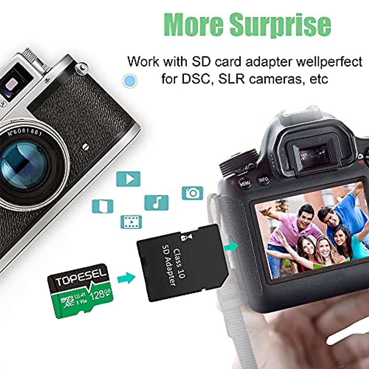 TOPESEL 128GB Micro SD Card 3 Pack Memory Cards A1 V30 U3 Class 10 Micro SDXC UHS-I TF Card for Camera/Drone/Dash Cam(3 Pack U3 128GB)