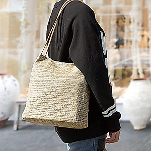 Oct17 Women Straw Beach Bag tote Shoulder Bag Summer Handbag - White