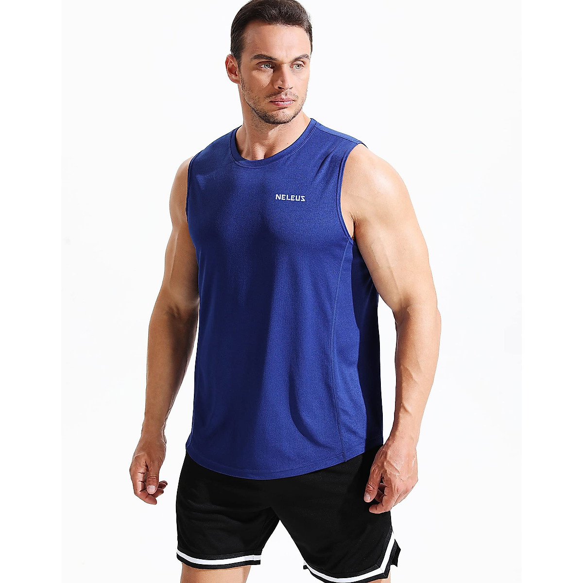 NELEUS Men's 3 Pack Muscle Workout Tank Top for Gym Running,5042,Black,Blue,red,3XL