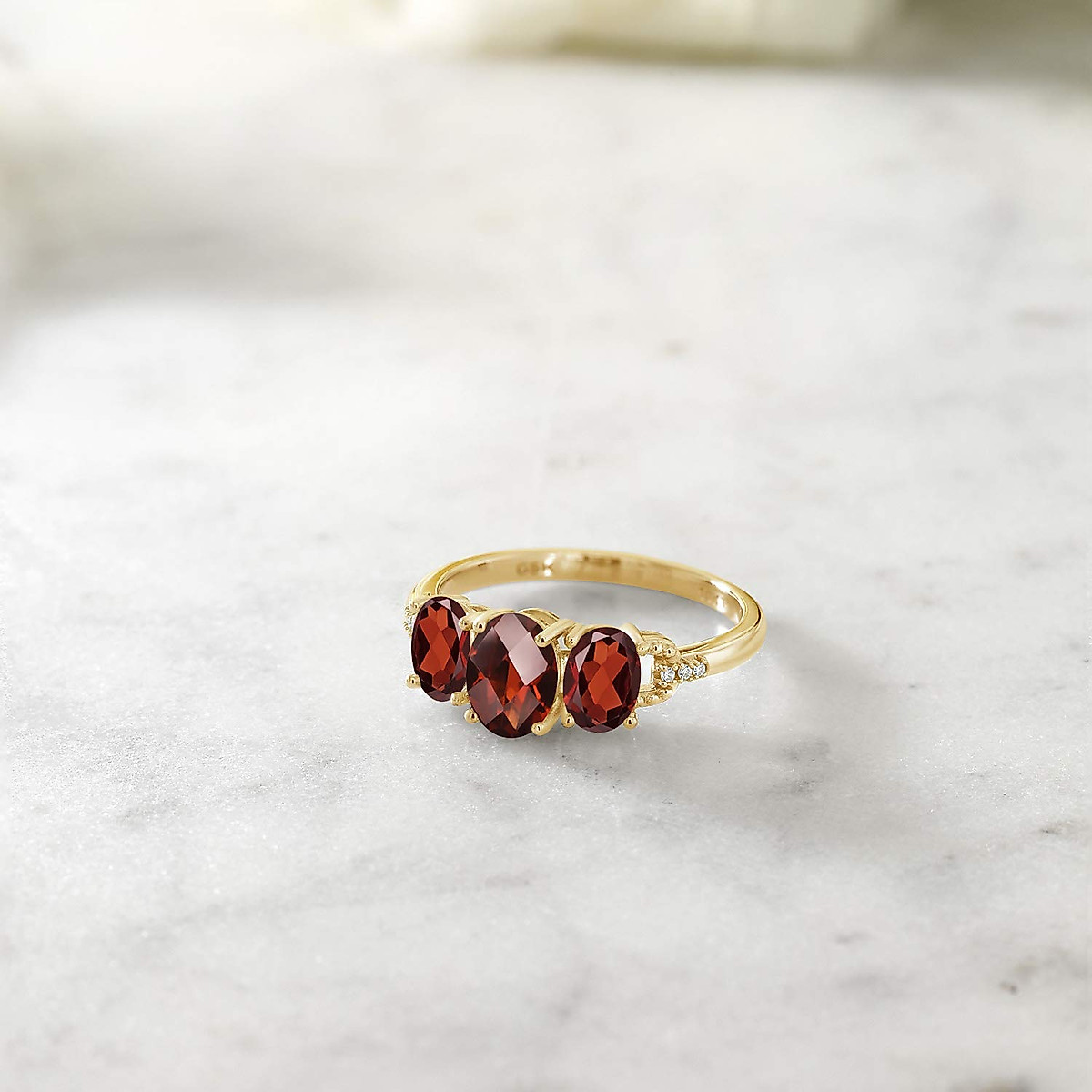 Gem Stone King 10K Yellow Gold Red Garnet and Diamond Accent Engagement Ring For Women (2.16 Cttw, Gemstone Birthstone, Available in size 5, 6, 7, 8, 9)