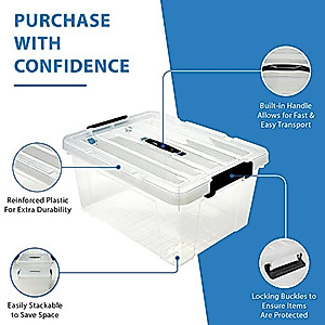 Lifetime Home (6 Pack) 42 Qt. [UPGRADED] Plastic Storage Bin Tote Organizing Container with Ultra Durable Lid and Secure Latching Buckles, Stackable, Extra Strength Clear with Black Handle