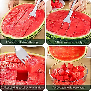 Generic Watermelon Fork Slicer Cutter,Portable Stainless Steel 2-in-1 Watermelon Fork Slicer, Watermelon Cutter Slicer Tool Fruit Forks Slicer for Home Party Camping Kitchen Gadget(2pcs), dsf451