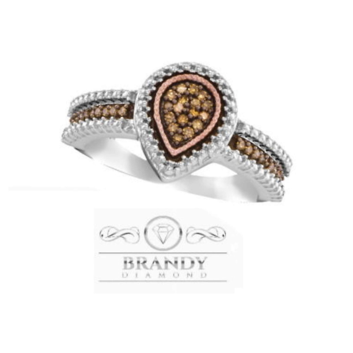 Brandy Diamond® Sterling Silver & Rose Tone Loving You Forever Teardrop Design Ring 1/6 Ctw. (5.5)