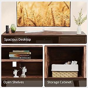 Retro TV Stand with Storage Cabinet for TVs up to 55 inch, TV Console for Media, Mid Century Modern TV Stand & Entertainment Center, Wooden TV Stand for Living Room/Bedroom, Walnut, APRTS01WN