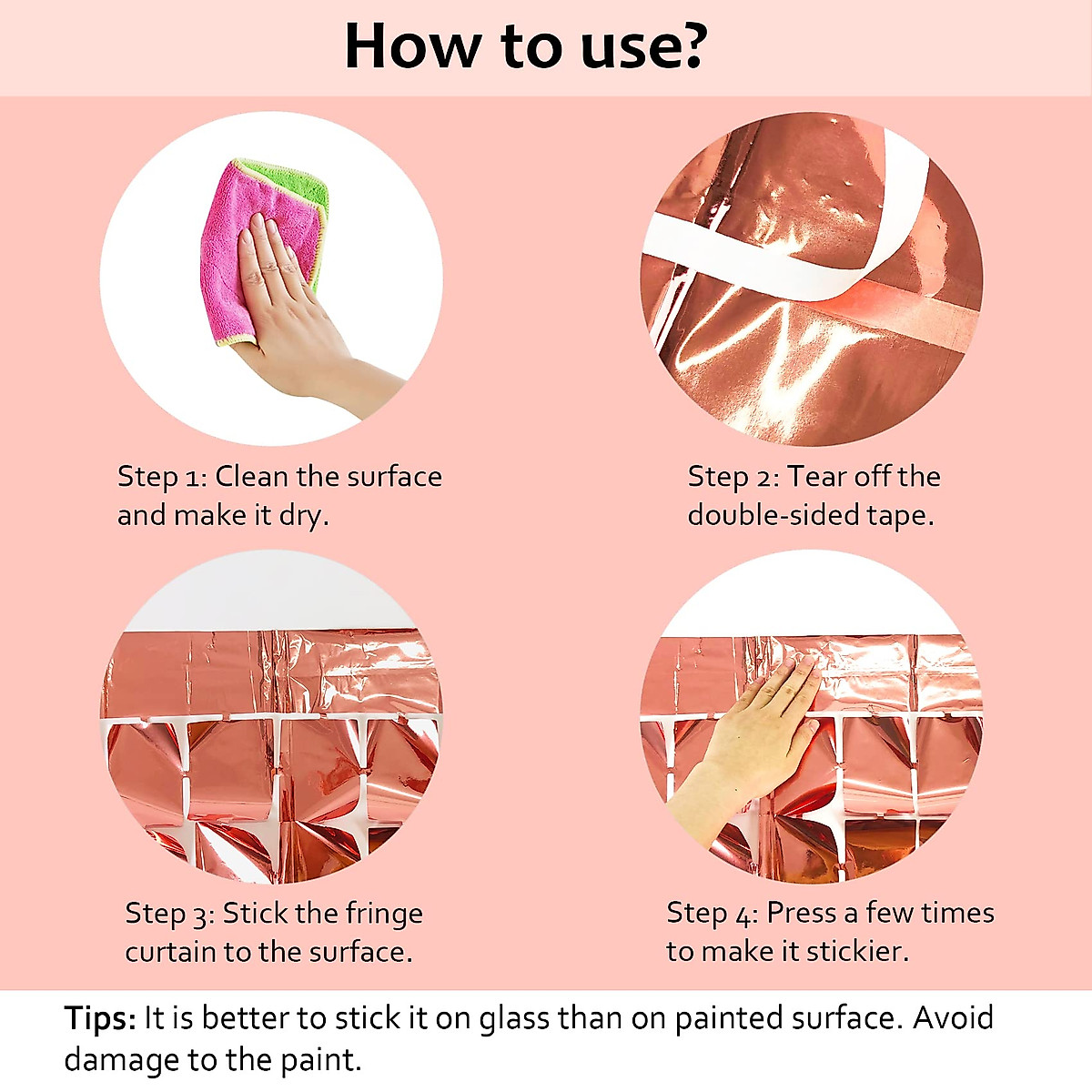 2 Packs 3.3x6.6 Feet Foil Fringe Curtains, UNIIDECO Metallic Rose Gold Birthday Square Sequin Tinsel Photobooth Photo Backdrop, Bridal Wedding Engagement Bachelorette Party Decorations Streamers