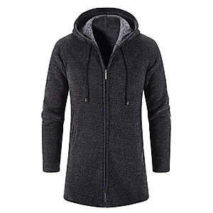 Men Long Open Front Cardigan Sweater Full Zip Knitted Hoodie Jacket Longline Hooded Cardigans Sweaters with Pockets (Dark Grey,X-Large)