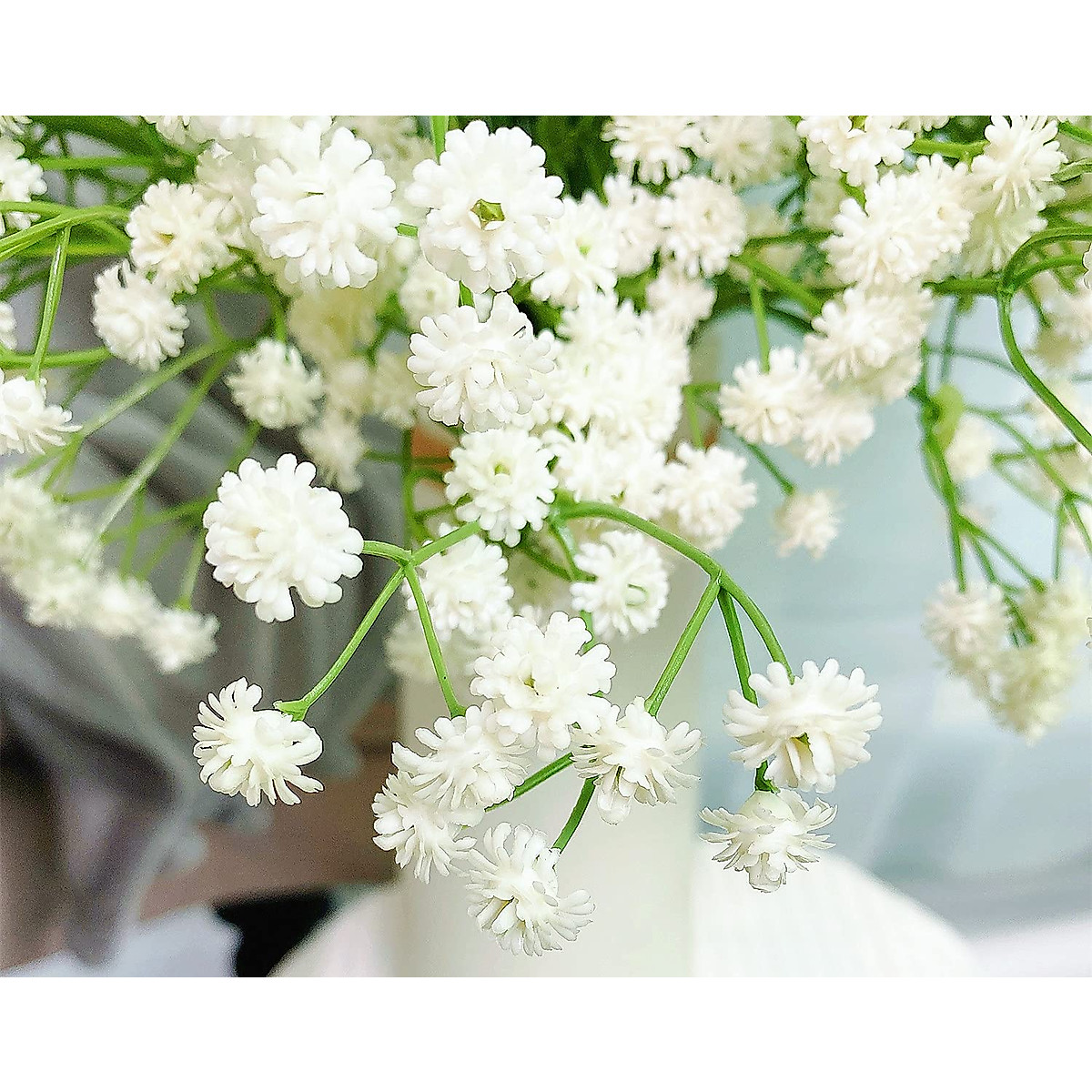 Artificial Flowers Baby's Breath Gypsophila Real Touch Flowers for Wedding Party Home Garden Decoration (White - Pack of 6pcs)