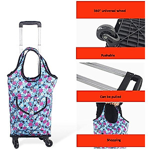 Shopping Trolley on Wheels Multi Function Shopping Cart Telescopic Folding Aluminum Alloy Universal Wheel Bag Waterproof Fabric Capacity Increased Storage Hand Trucks,Multi Colored-Blue ,S