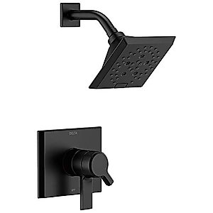 Delta Faucet Pivotal 17 Series Dual-Function Matte Black Shower Faucet, Shower Trim Kit, 5-Spray H2Okinetic Shower Head, Matte Black T17299-BL (Valve Not Included)
