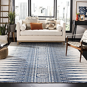 SAFAVIEH Evoke Collection 8' x 10' Ivory/Blue EVK226C Boho Non-Shedding Living Room Bedroom Dining Home Office Area Rug
