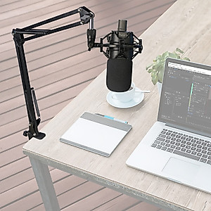 Audio-Technica AT2020 Mic Boom Arm with Foam Windscreen, Suspension Boom Scissor Arm Stand with Pop Filter Cover for Audio-Technica AT2020 Microphone by SUNMON