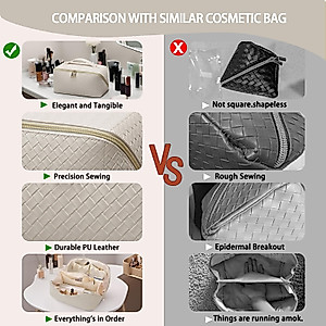 BAKLUCK Travel Large Capacity Cosmetic Bag with Compartment Waterproof PU Leather Makeup Bag for Women and Girl Travel Bathroom Portable Checkered Beige