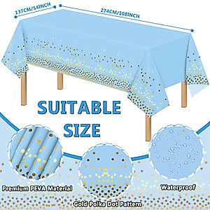 Blue Gold Party Supplies Foil Polka Dots Disposable Tableware Set Serves 24 Guests Star Foil Balloons Tablecloths Pennant Banners Plates for Birthday Wedding Baby Shower Party Graduation Decorations