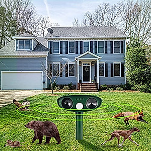 2 Pack Ultrasonic Animal Deterrent Outdoor Solar Animal Deterrent with Motion Sensor Flashing Light Waterproof Animal Deterrent for Squirrel Deer Cat Dog Raccoon Rabbit Skunk Fox and More
