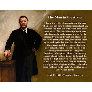 The Man in the Arena Print - Theodore Roosevelt Quote, Inspirational Home and Room Wall Decor, Motivational Poster Gifts, Men's Bedroom Decor, Choose Unframed Poster or Canvas Art Prints