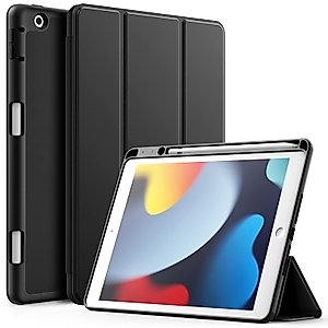 JETech Case for iPad 10.2 Inch 2021/2020/2019 (9th/8th/7th) Model with Pencil Holder, Slim Tablet Cover with Soft TPU Back, Auto Wake/Sleep (Black)