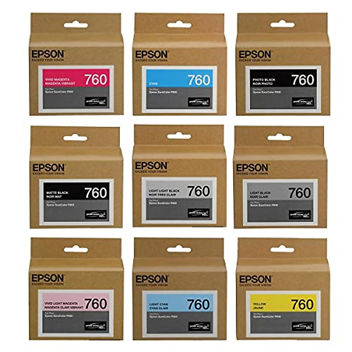 Epson T760 Ultrachrome HD Ink Set for SureColor P600 Printer - HD Black (Photo/Matte/Light/Light-Light), HD Cyan, HD Magenta (Vivid/Vivid Light), HD Yellow, HD Light Cyan, Museo Silver Rag Sampler