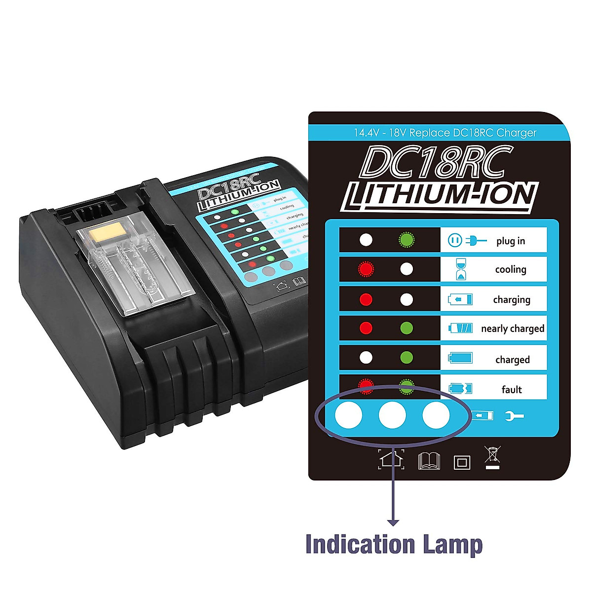 BL1830 Replacement Battery(2 Pack) 18V Li-ion 5000mAh Compatible with 194205-3 BL1815 BL1830 BL1845 LXT400 and DC18RC Replacement Fast Charger Compatible with Makita 14.4/18V Li-ion Battery