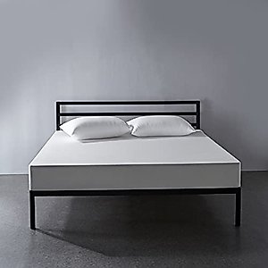 Amazon Basics Modern Metal Platform Bed Frame with Headboard - 14 Inch Leg Height, Queen Size, Black