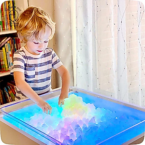 Water Sensory Light Play Activity Box Table for Children Removable Legs Montessori Waldorf Reggio Toys Sand Messy Play Homeschooling Pre-K Toddler Teen 3 4 5 to 9 Years (Eggshell white)