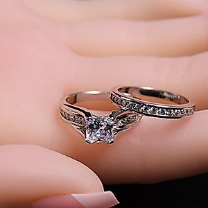 MABELLA Wedding Ring Sets Couples Rings Women's Size 10 Sterling Silver Princess Cubic Zirconia Men’s Size 12 Stainless Steel Bands