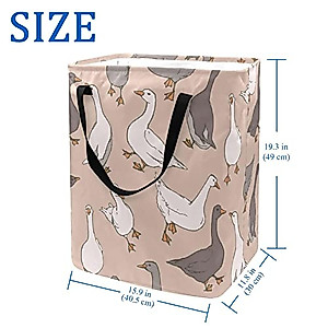 Gray and White Geese Print Collapsible Laundry Hamper, 60L Waterproof Laundry Baskets Washing Bin Clothes Toys Storage for Dorm Bathroom Bedroom