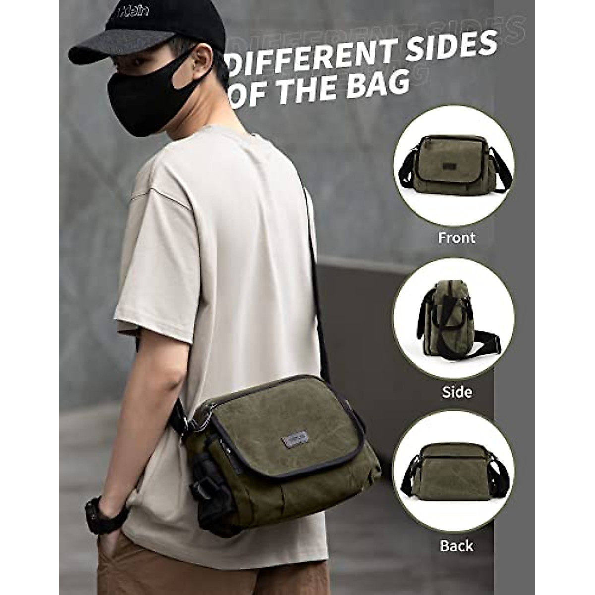 small Messenger Bag for Men,Crossbody Bag Aesthetic for women,Military Satchel,Unisex Classic Canvas Shoulder Bag,vintage bag,Green