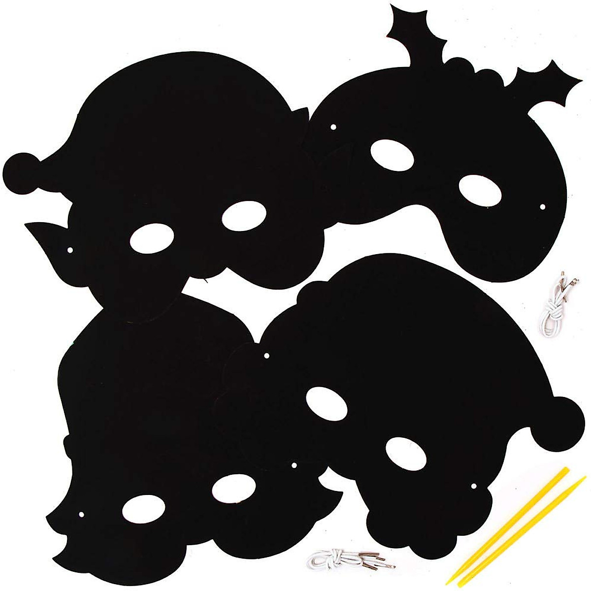 Baker Ross AX561 Christmas Scratch Art Masks for Dress Up Play - Pack of 8, Magic Scratch Art and Craft Kits for Kids Xmas Eve Activities