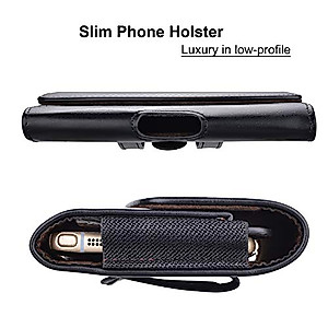 Takfox Phone Holster for Samsung Galaxy S23 Ultra S22 Plus S22 S20 FE S10 Note 20 Ultra Note 10 Plus A12 A13 A14 A02S A03S A04S A23 A32 A42 iPhone 14 Pro Max Leather Belt Holster Pouch Holder,Black
