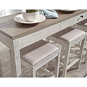 Signature Design by Ashley Skempton 4 Piece Counter Height Dining Set, Includes Table and 3 Barstools, Whitewash