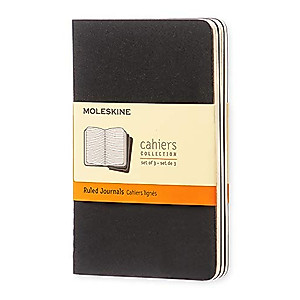 Moleskine Cahier Journal, Soft Cover, Pocket (3.5" x 5.5") Ruled/Lined, Black, 64 Pages (Set of 3)