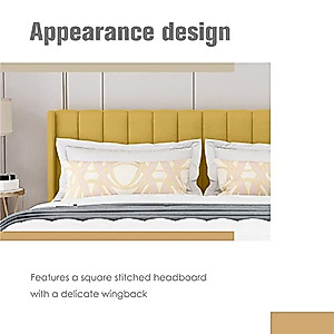 AGARTT Upholstered Platform Bed Frame Queen Size with Headboard and Footboard/Wooden Slats Support/No Box Spring Needed/Easy Assembly,Yellow Velvet