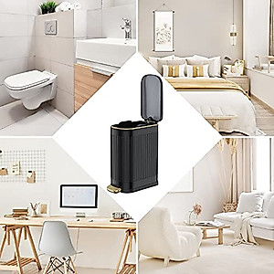 BETHEBEST Black Bathroom Trash Can with Soft Close Lid,Small Garbage can with Removable Liner Bucket for Bathroom,Bedroom,Office 10 Liter/ 2.6 Gallon