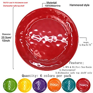 KX-WARE Melamine Plates set -10inch 6pcs 100% Melamine Dinner Plates for Everyday Use, Break-resistant and Lightweight, MultiColor