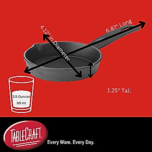 TableCraft Products CW30122 Cast Iron Mini Round Skillet 3⅝" Dia (6⅞" with Handle) x 1¼" D, 1.25" Height, 4.125" Width, 6.875" Length