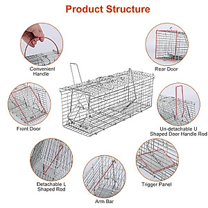 KOCASO Humane Live Rat Trap Foldable Live Animal Trap Humane Foldable Rat Trap Cage W/Detachable L Shaped Rod Squirrel Trap Galvanized Iron Mice Mouse Cage/Small Groundhog Control Bait Catch