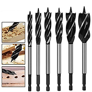 Baorder 6Pcs Auger Drill Bits,High-Carbon Steel Four Slot Wood Drill Bit Set for DIY Woodworking Hole Opening Drilling Tools (14mm, 16mm, 18mm, 20mm, 22mm, 25mm)