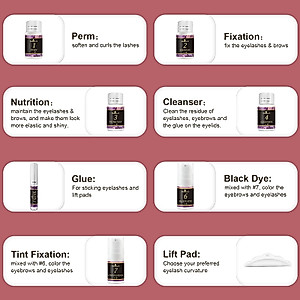 4 in 1 Lash & Brow Lift and Coloring Kit, Professional Eyelash Perm Kit and Brow Lamination Kit, Eyelash & Eyebrow Makeup Set, Long Lasting for 8 Weeks, Suitable for Salon & Home Use DIY (Black)