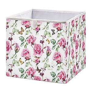 Kigai Rose Butterfly Cube Storage Bin, 11x11x11 in Collapsible Fabric Storage Cubes Organizer Portable Storage Baskets for Shelves, Closets, Laundry, Nursery, Home Decor