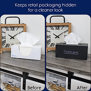 AuldHome Design Rectangular Tissue Box Cover (Black), Modern Farmhouse Style Enamelware Oblong Tissue Cover Holder