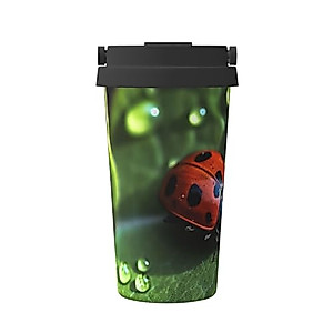 GTKSYNVE Reusable Coffee Mug with Lid and Handle, Little Ladybug Tumbler for Hot & Cold Drinks 16oz Stainless Steel Insulated Coffee Tumblers Double Wall Vacuum Thermal Cup