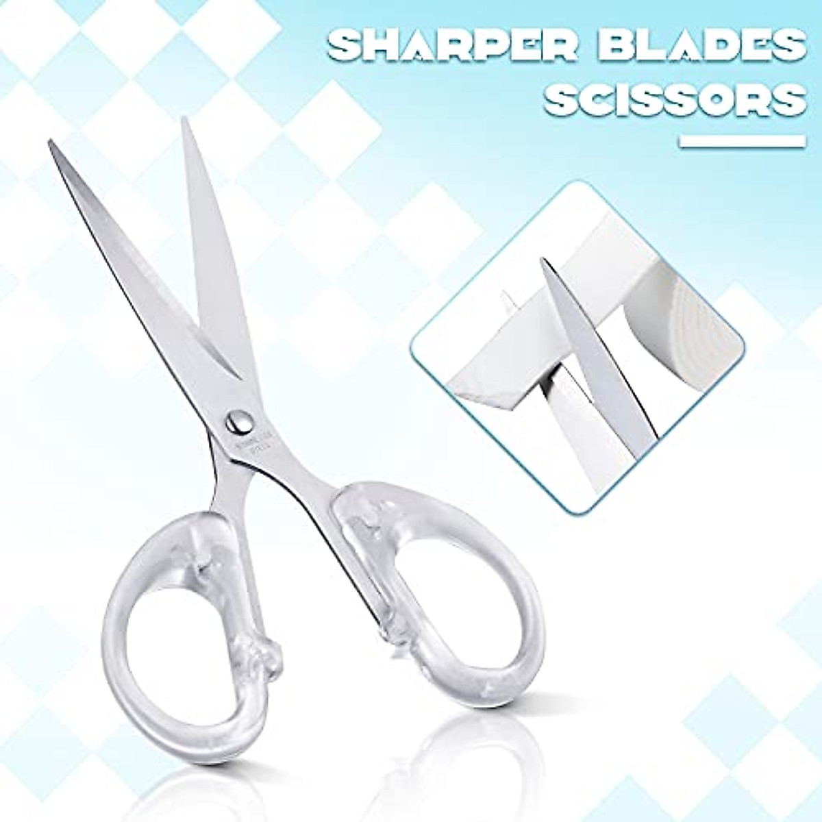 3 Pieces 6.3 Inches Acrylic Scissors Clear Silver Scissors Fabric Scissors Straight Acrylic Stainless Steel Multipurpose Craft Scissors for Office, Home, School, Sewing