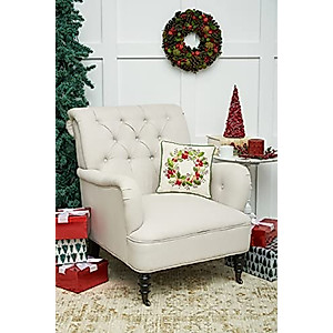 C&F Home Berry Wreath Christmas Botanical Holiday Xmas Handcrafted Red Green Premium Ribbon Cotton Art Throw Pillow 12 x 12 Multi