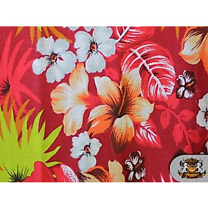 Polycotton Printed Hawaiian RED Fabric by The Yard