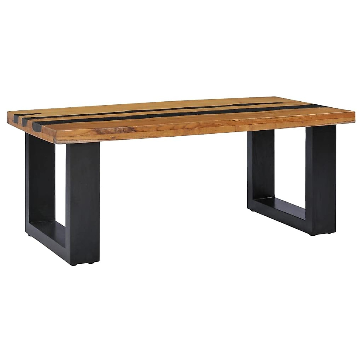 QJBSAVVA Coffee Table 39.3"x19.6"x15.7" Solid Teak Wood and Lava Stone,Industrial Tables Floor Standing Table Cocktail Table Suitable for Meeting Rooms, Reception Rooms, Offices
