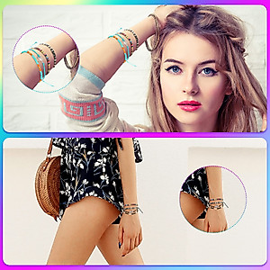 6 Pieces Ankle Bracelet Adjustable Boho Surfer Anklet Bracelet Thin Rope Unisex Handmade Beach Anklet Boho Colorful Ankle Bracelet Bohemia Anklet Chain Jewelry Festival Accessories (Ocean Style)